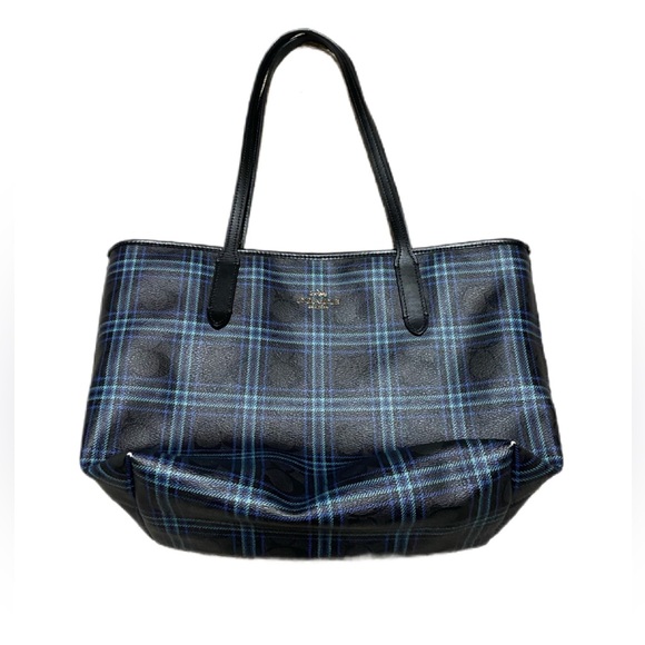 Coach | Bags | Coach Blue Shirting Plaid Print Signature City Zip Top ...
